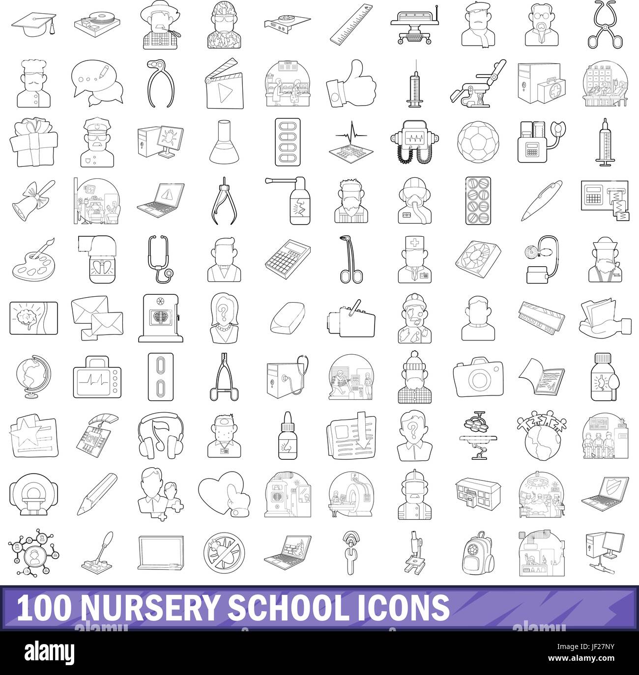 100 nursery school icons set, outline style Stock Vector Image & Art ...