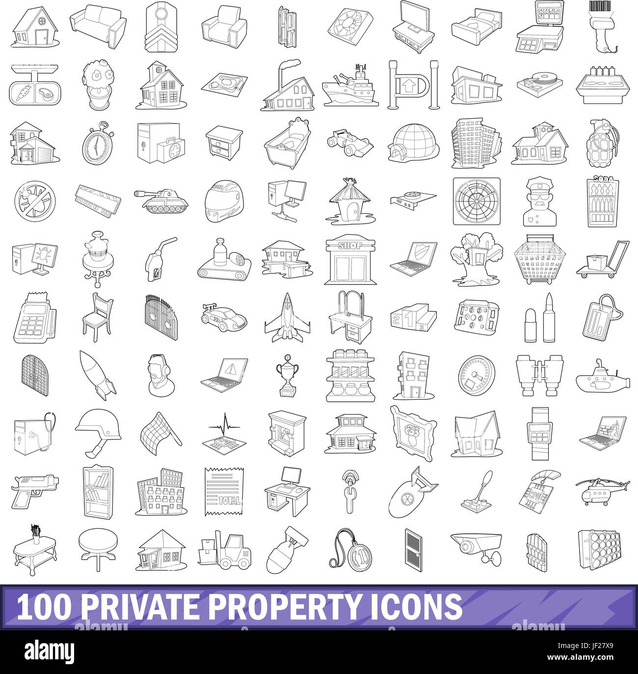100 private property icons set, outline style Stock Vector Image & Art ...