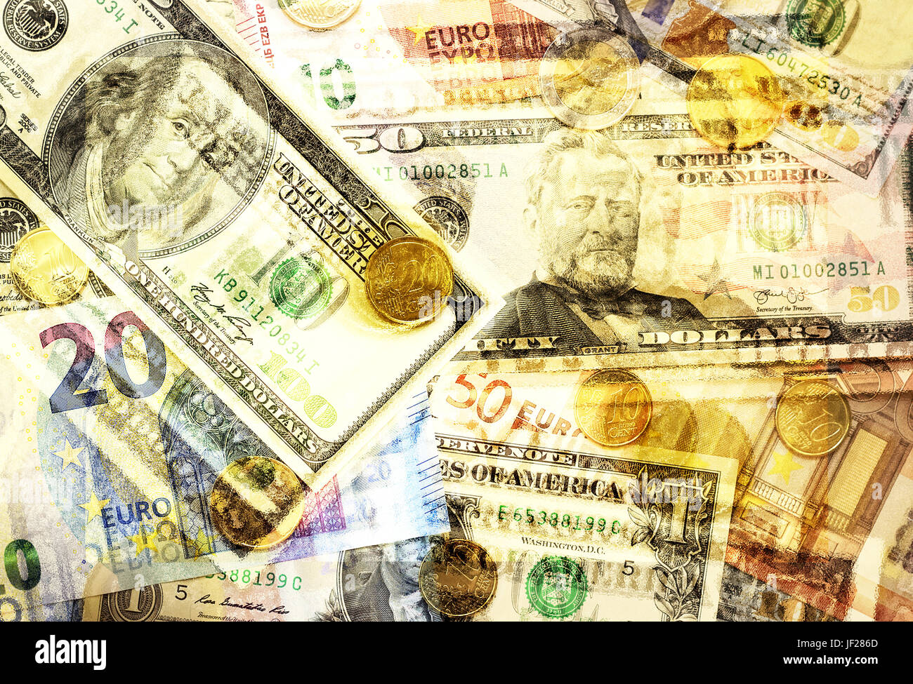 Money background american dollars and euro different denominations ...