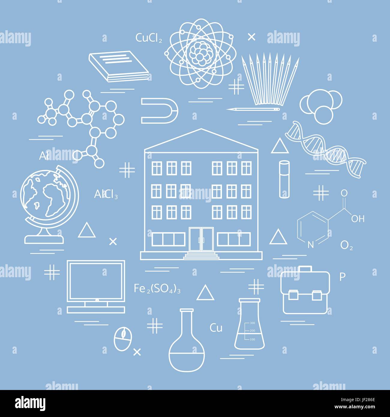 Vector illustration of variety scientific, education elements in a ...