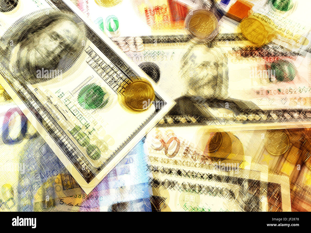 Money background american dollars and euro different denominations ...
