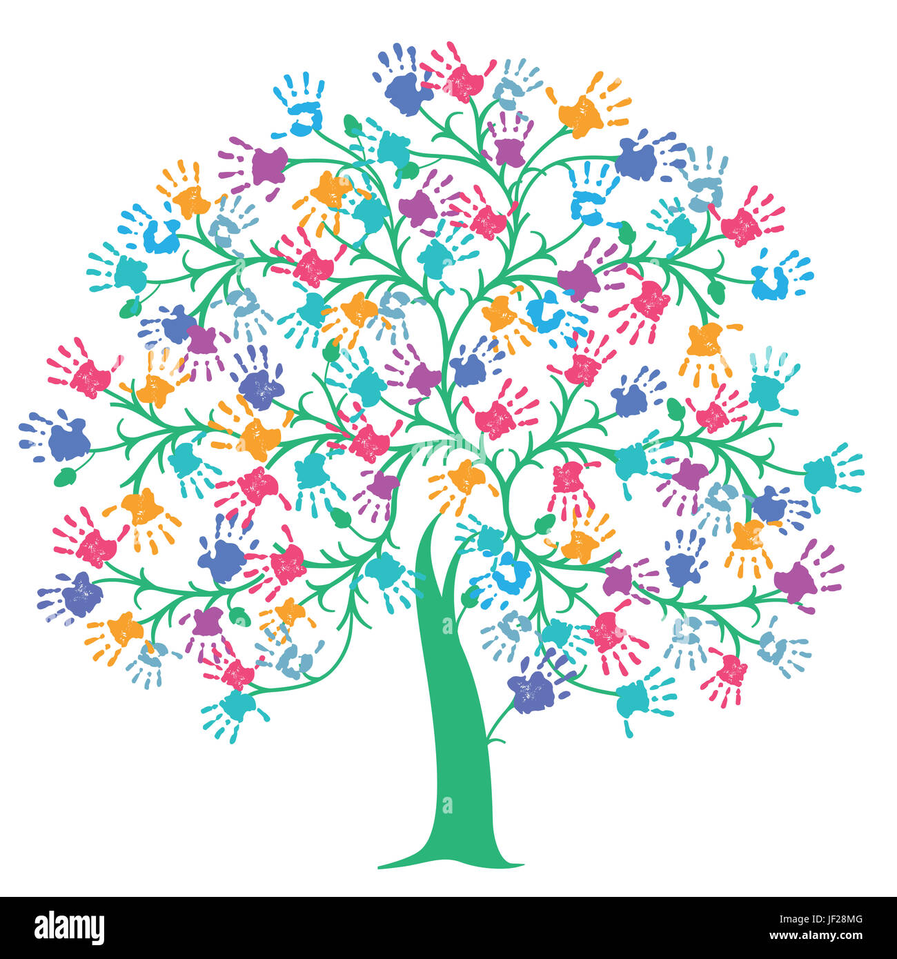 Tree with colorful handprint Stock Photo - Alamy
