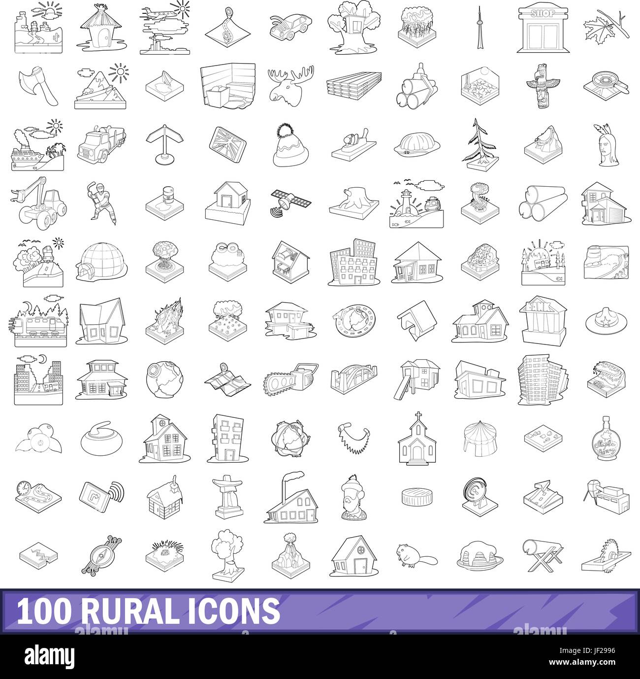 100 rural icons set, outline style Stock Vector Image & Art - Alamy