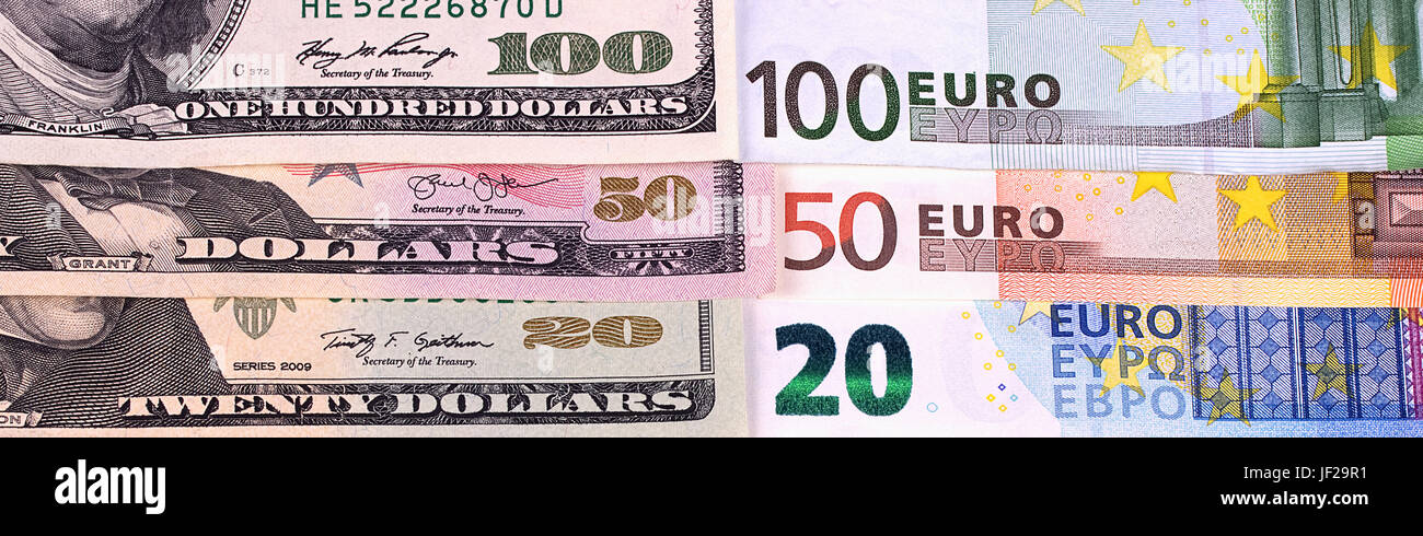 Money background american dollars and euro different denominations ...
