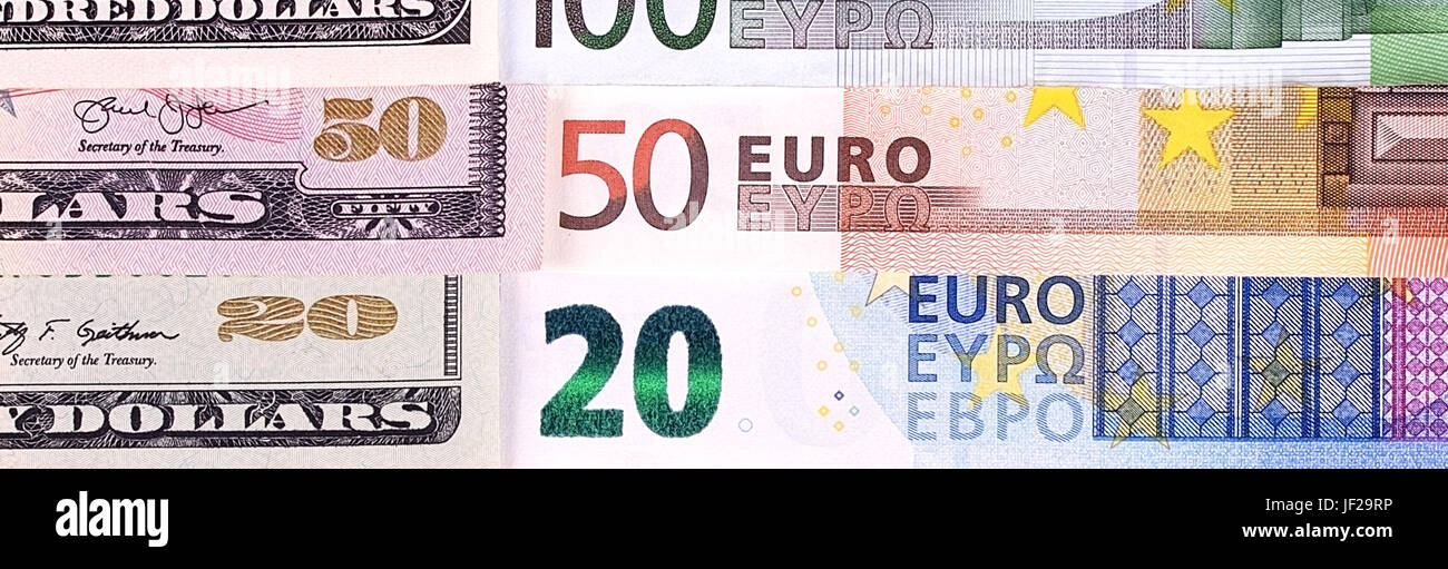 Money background american dollars and euro different denominations ...