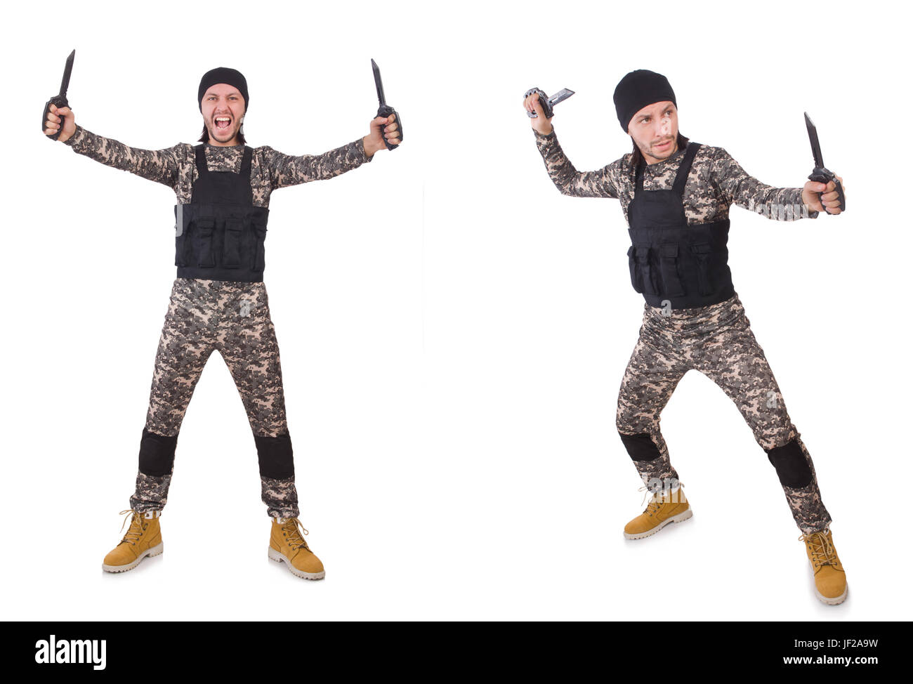 Soldier with knife isolated on white Stock Photo - Alamy