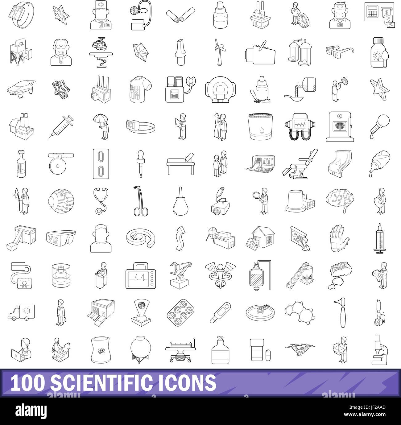 100 scientific icons set, outline style Stock Vector Image & Art - Alamy