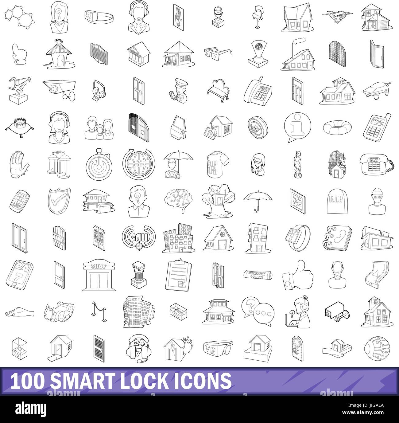 100 smart lock icons set, outline style Stock Vector Image & Art - Alamy