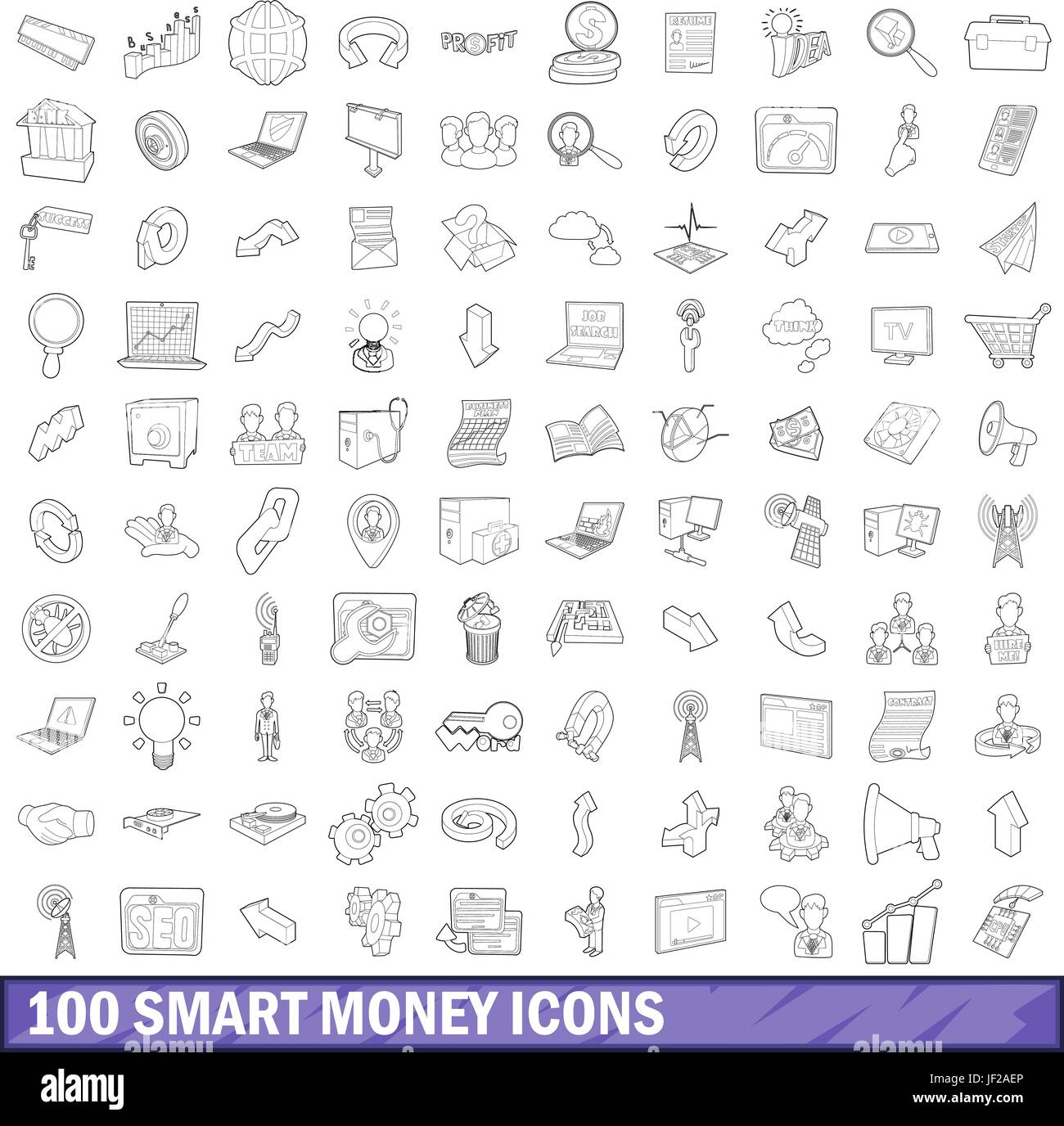 100 smart money icons set, outline style Stock Vector Image & Art - Alamy