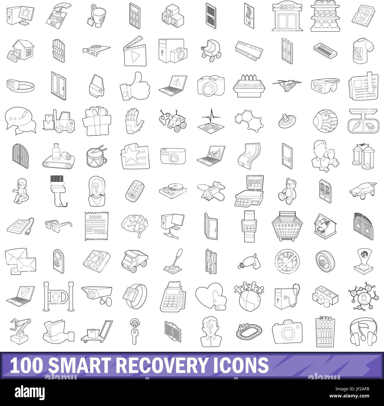 100 smart recovery icons set, outline style Stock Vector Image & Art ...