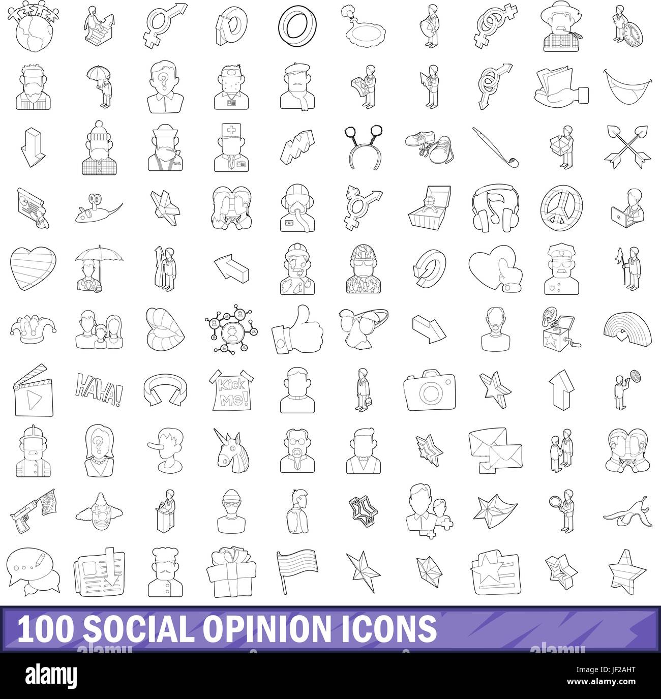 100 social opinion icons set, outline style Stock Vector Image & Art ...