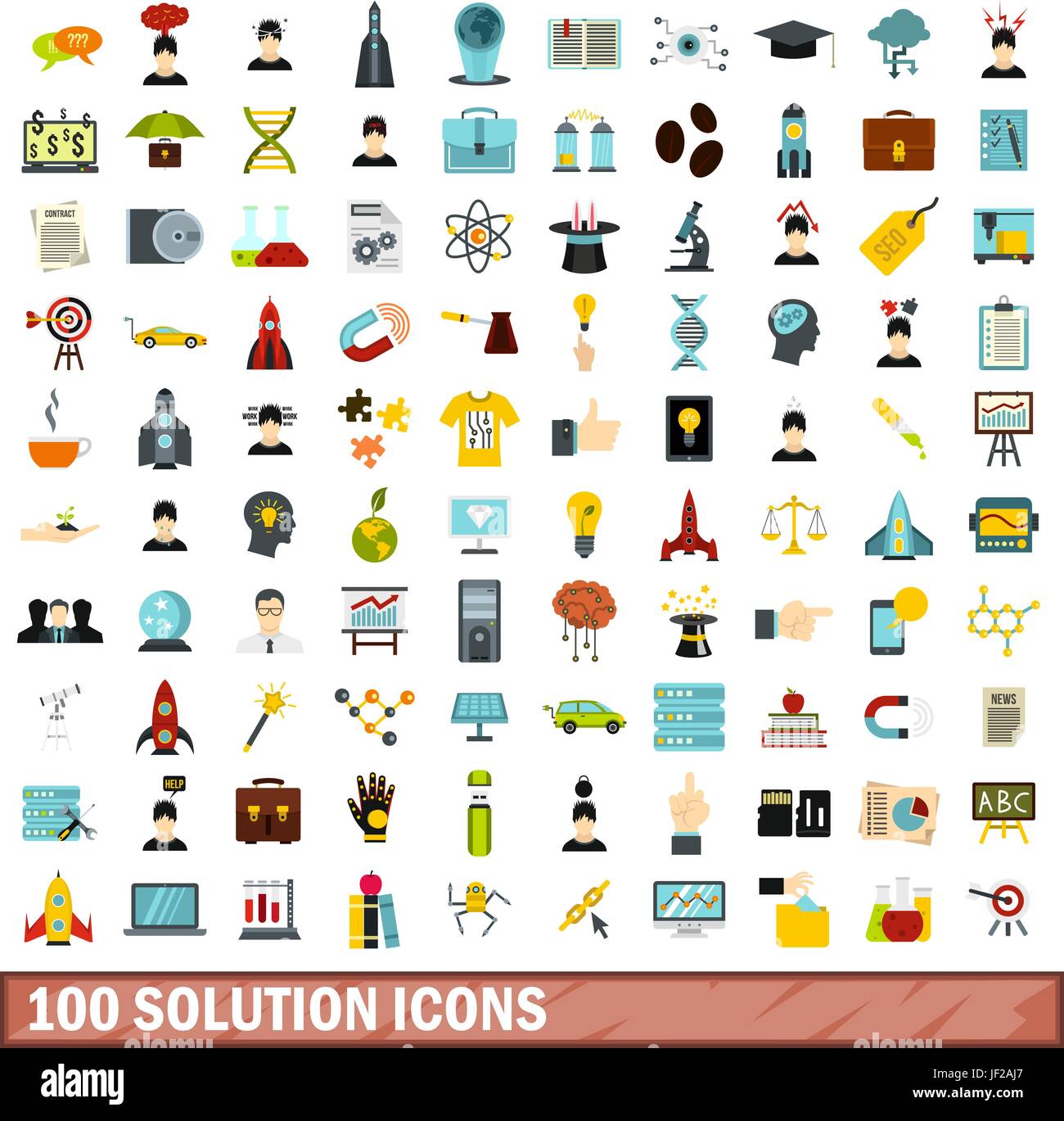 100 solution icons set, flat style Stock Vector Image & Art - Alamy