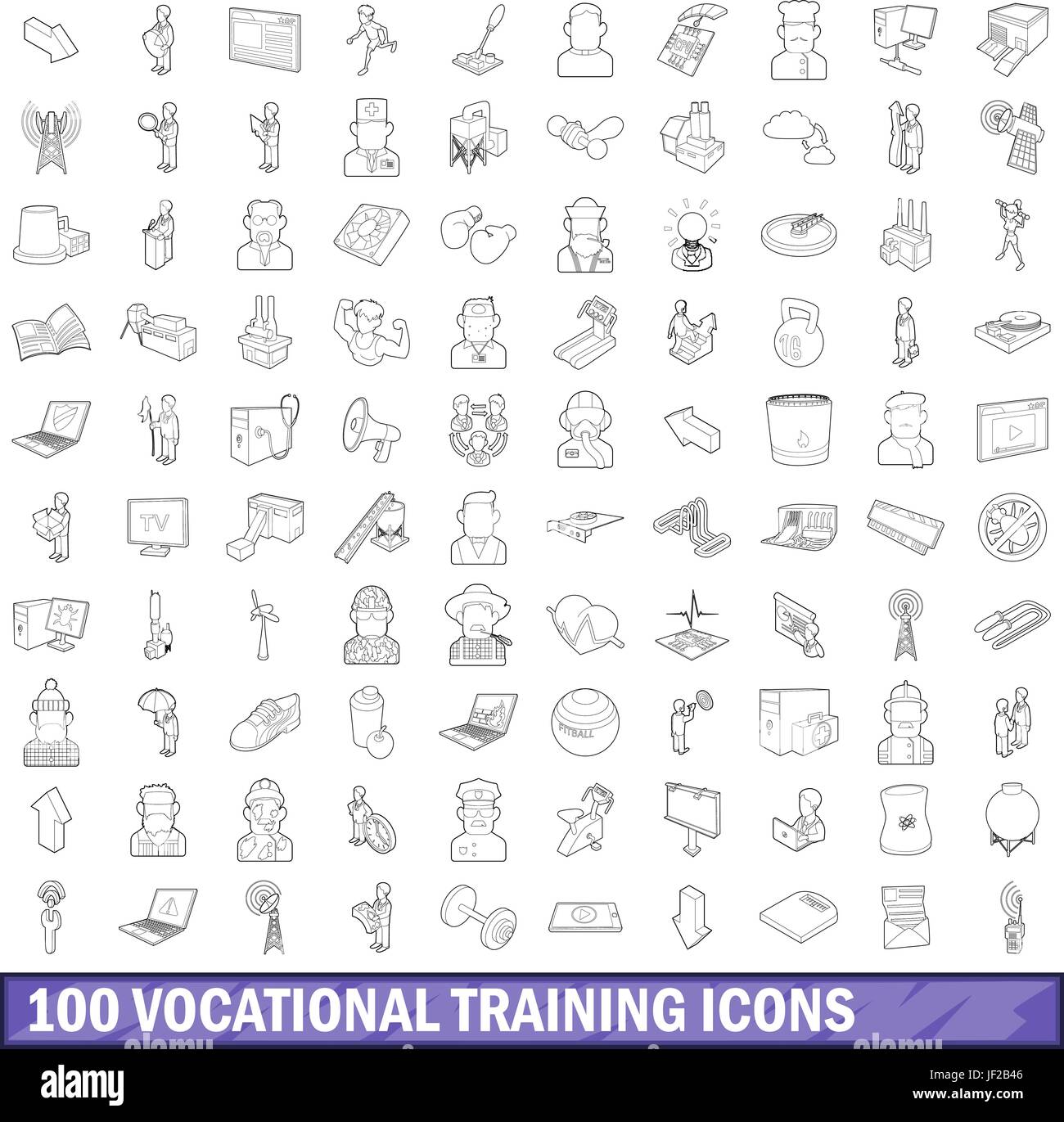 100 vocational training icons set, outline style Stock Vector Image ...
