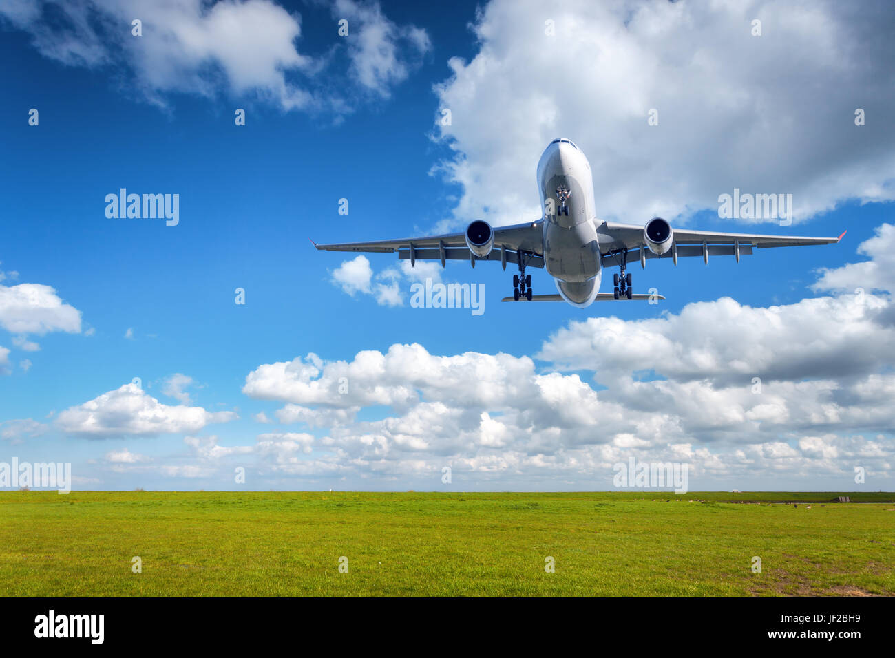Beautiful airplane. Landscape with big white passenger airplane is ...