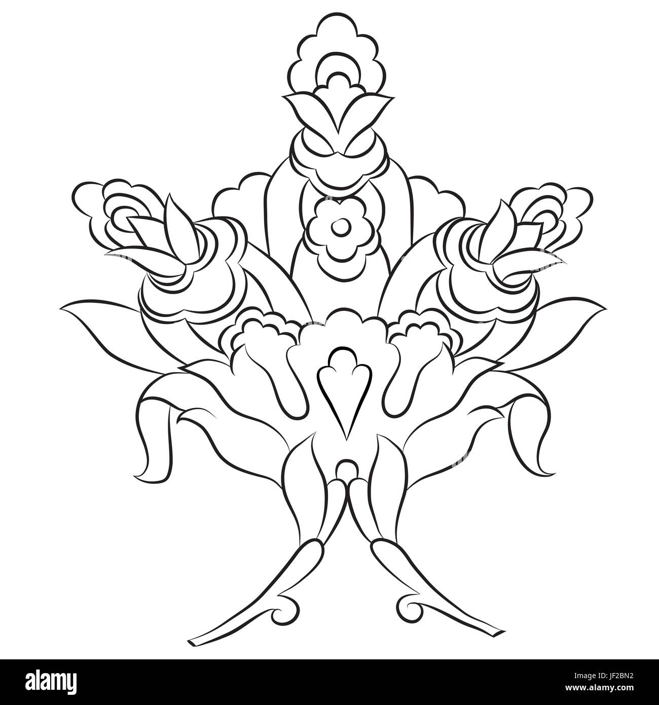 antique, flower, flowers, plant, linear, pattern, oriental, floral ...