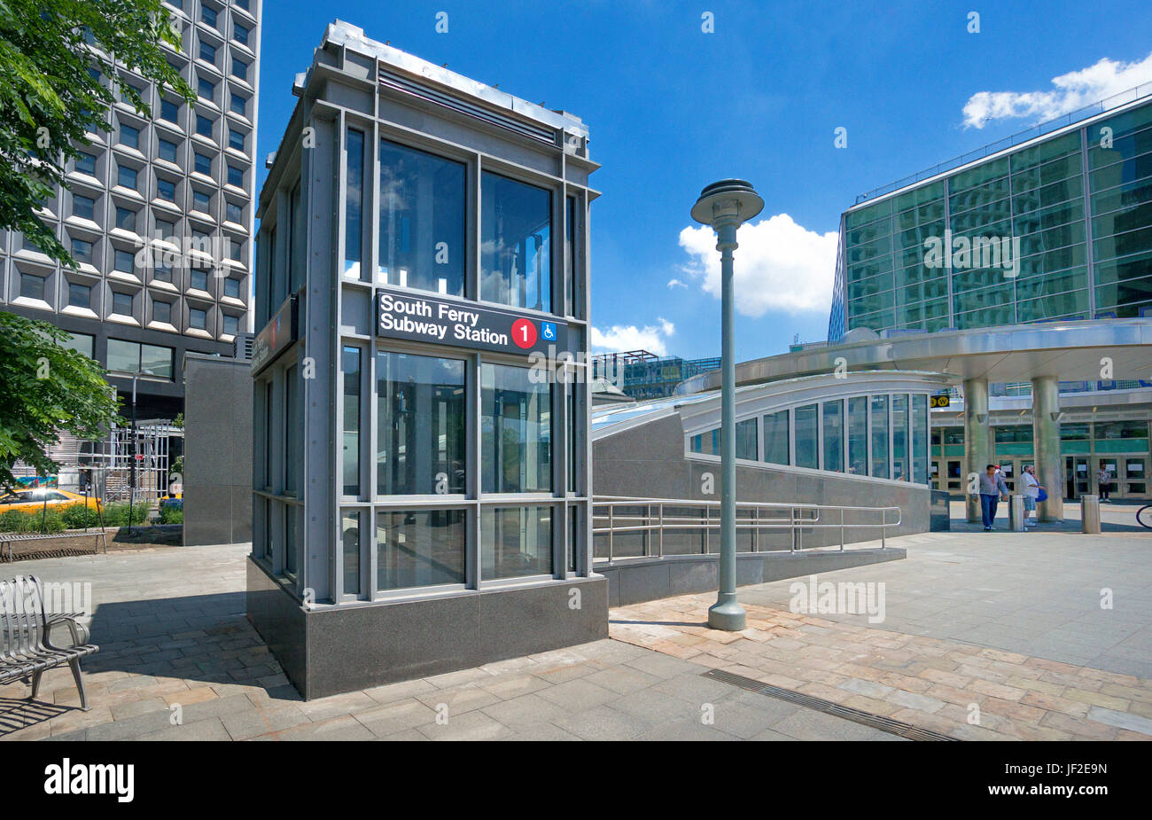 An elevator entrance to the reopened South Ferry Subway station in ...