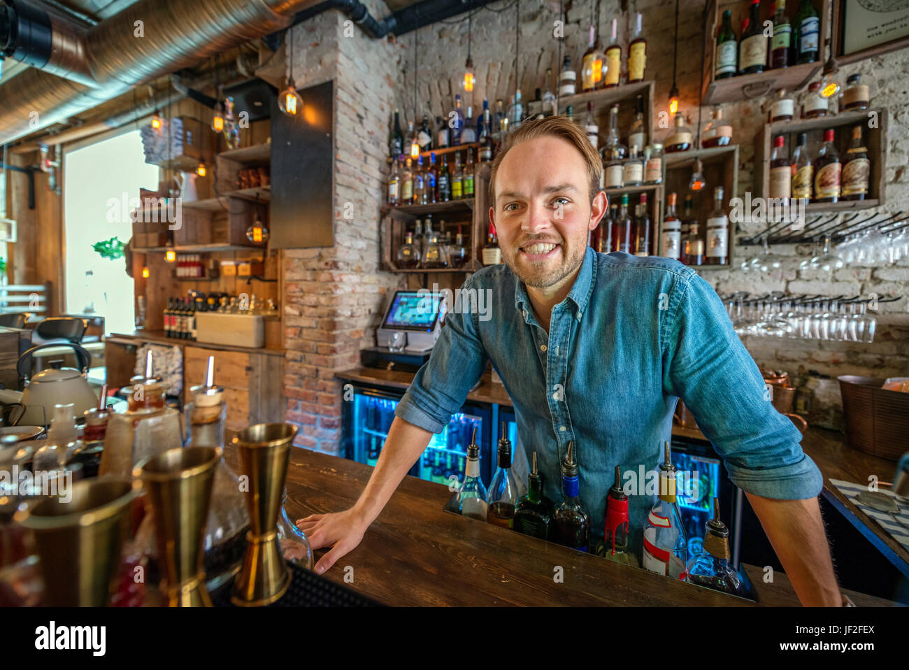 Portrait of bartender Stock Photo - Alamy