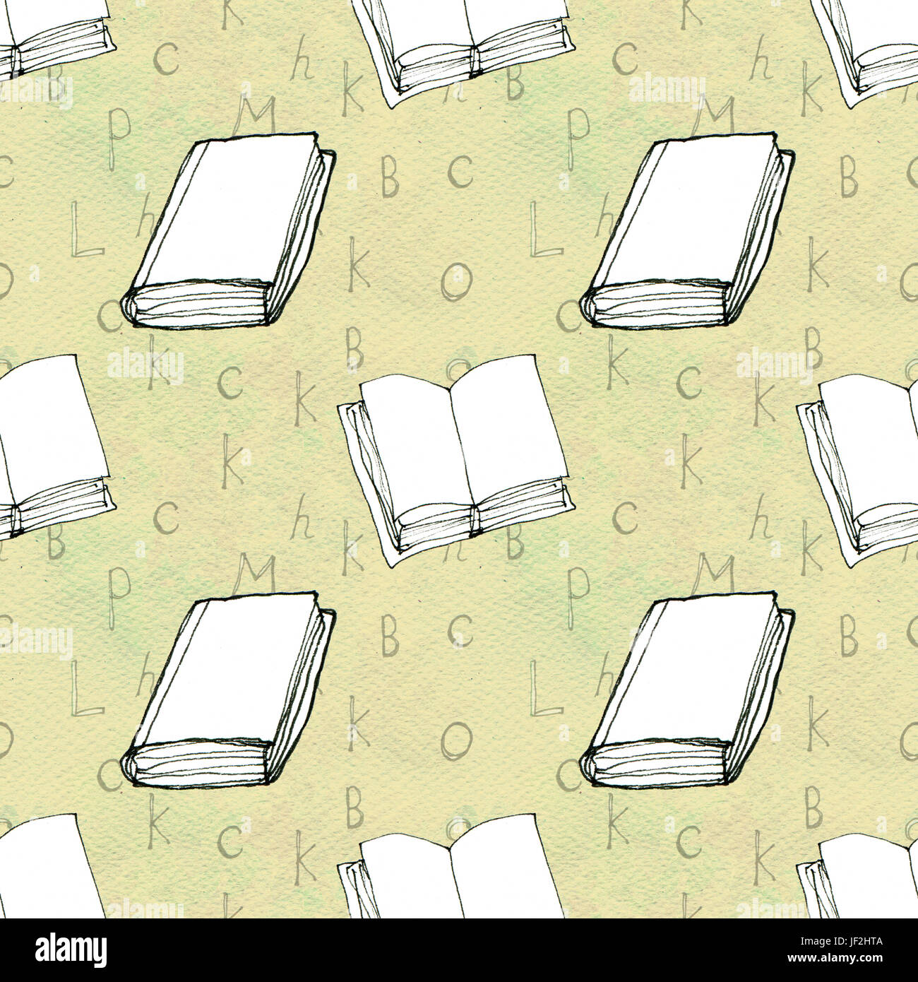 Seamless doodle pattern with books and letters. Library hand drawn ...