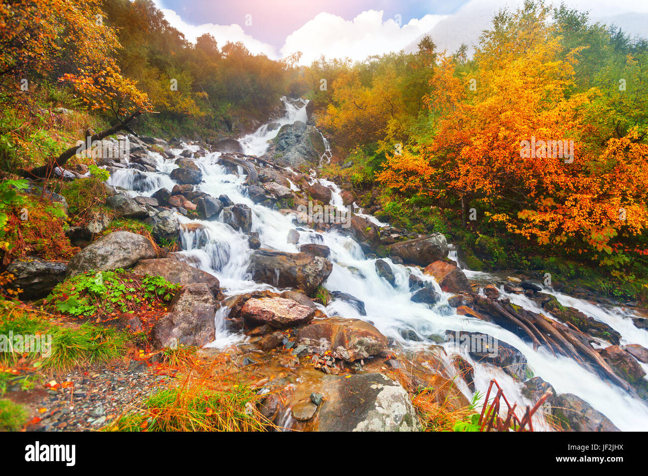 beautiful cascade waterfall in autumn forest Stock Photo - Alamy