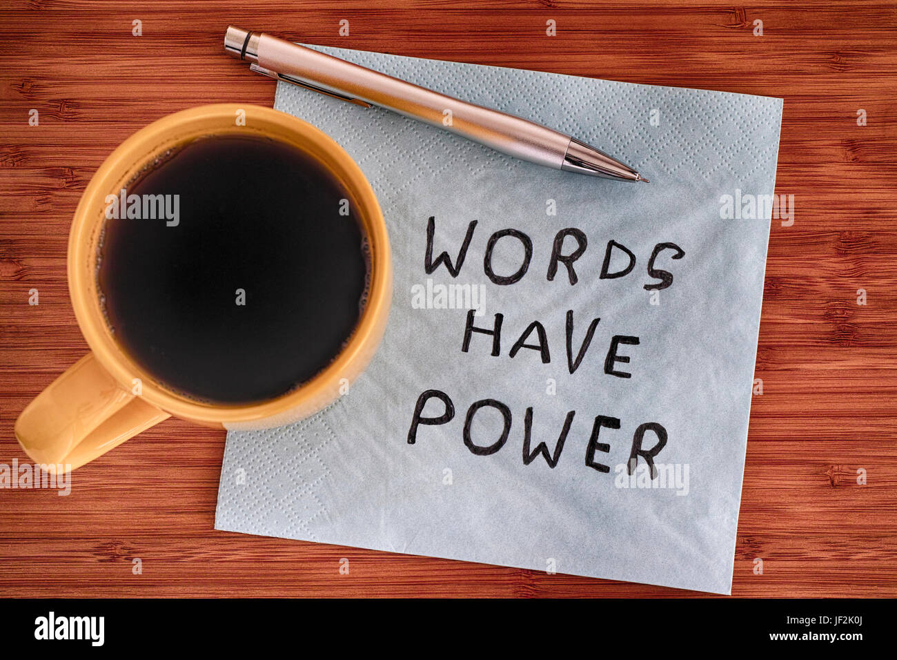 Words have power handwriting on a napkin. Close up Stock Photo - Alamy