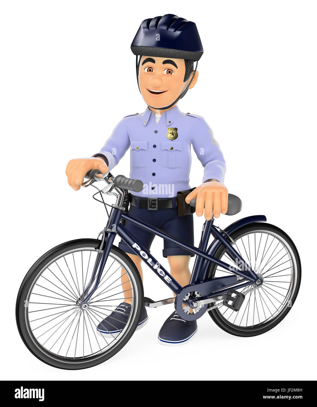 3d security forces people illustration. Police in shorts with his bike ...