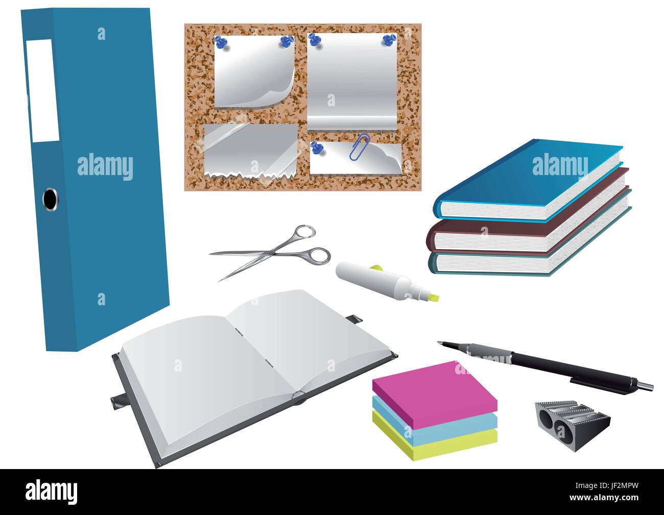 office, note, memo, book, tools, objects, isolated, illustration ...