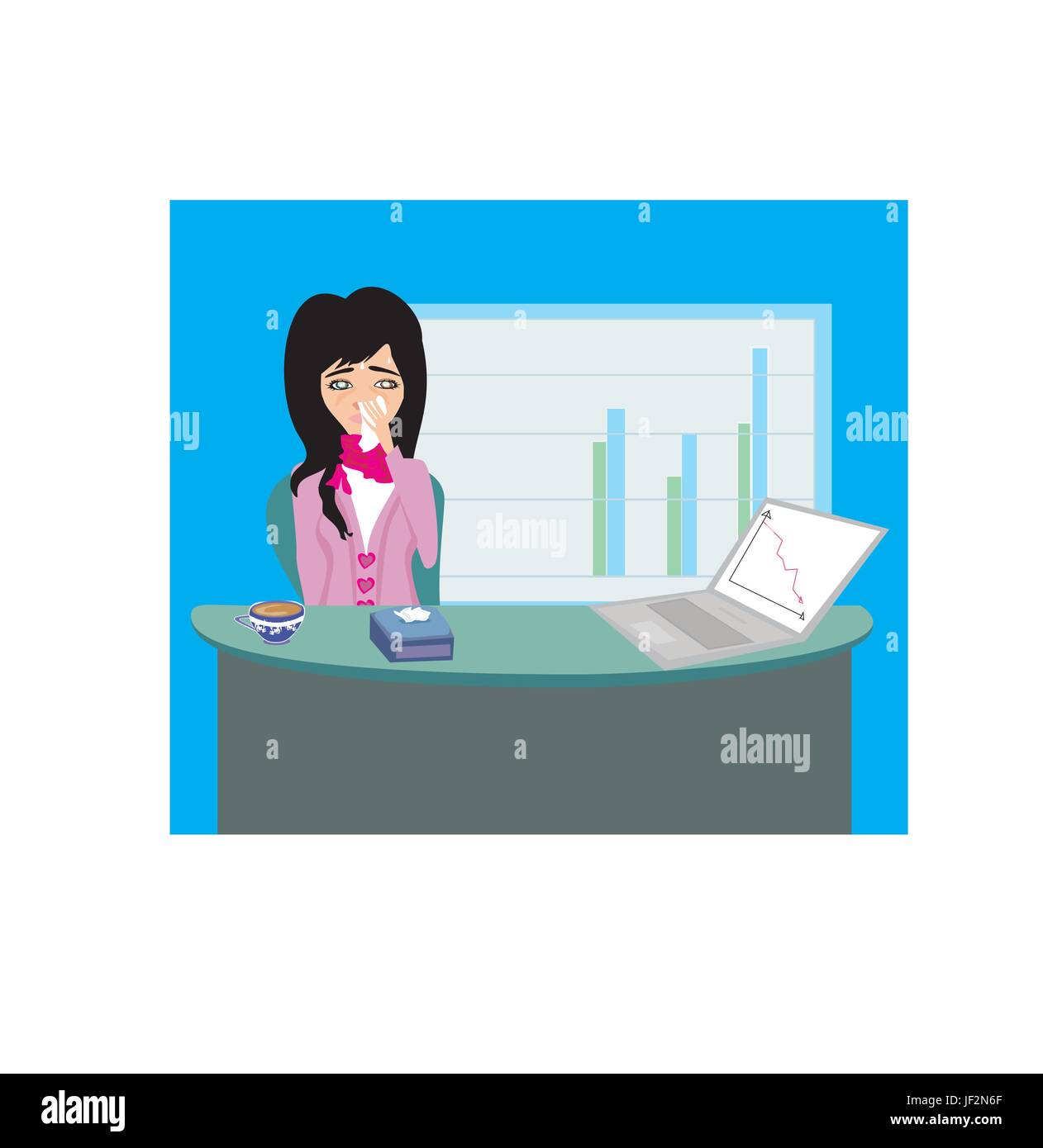Woman tea working laptop Stock Vector Images - Alamy