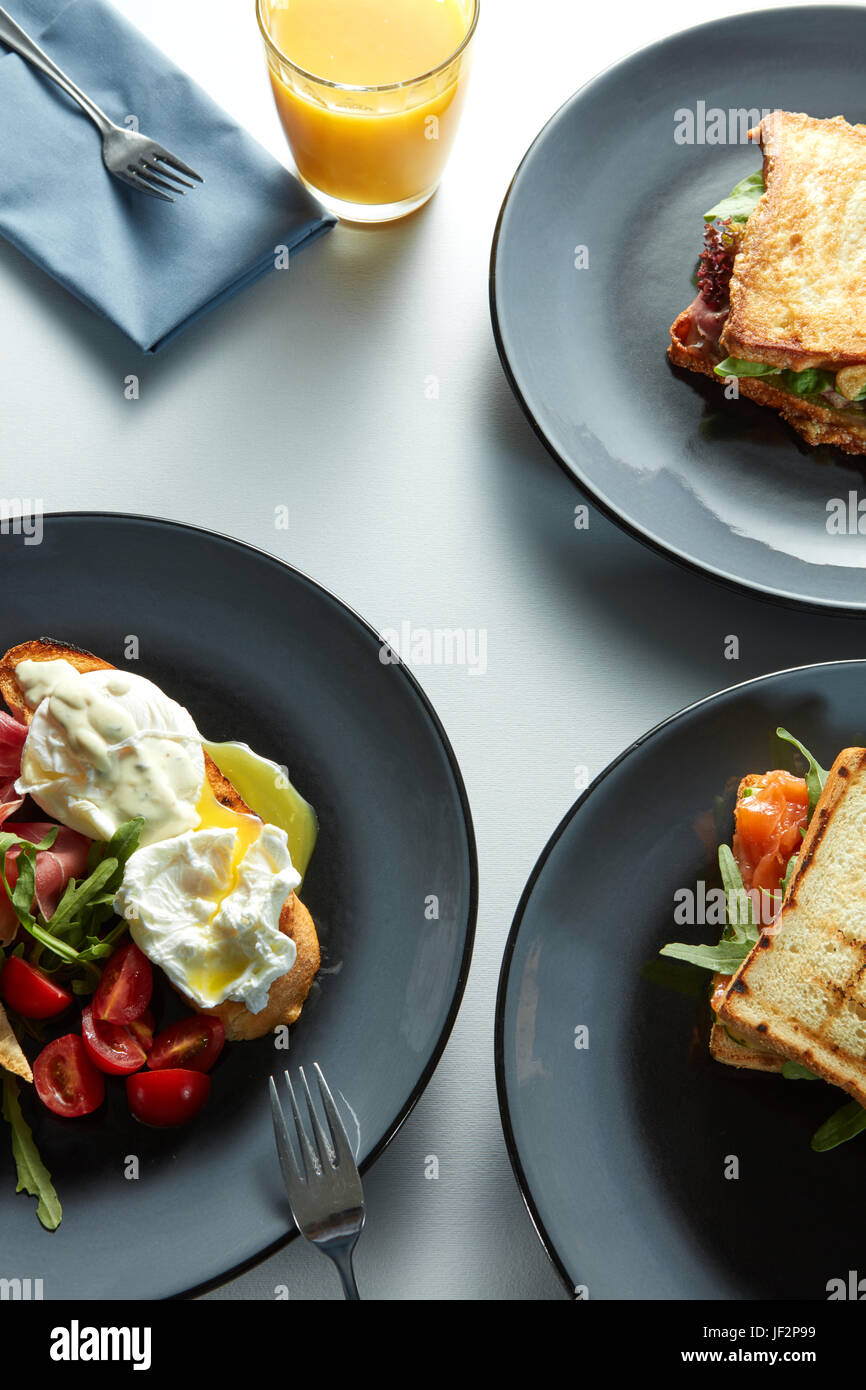 Breakfast table with food Stock Photo - Alamy
