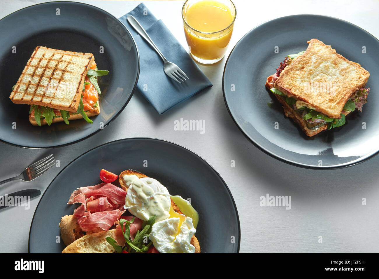 Breakfast table with healthy food Stock Photo - Alamy