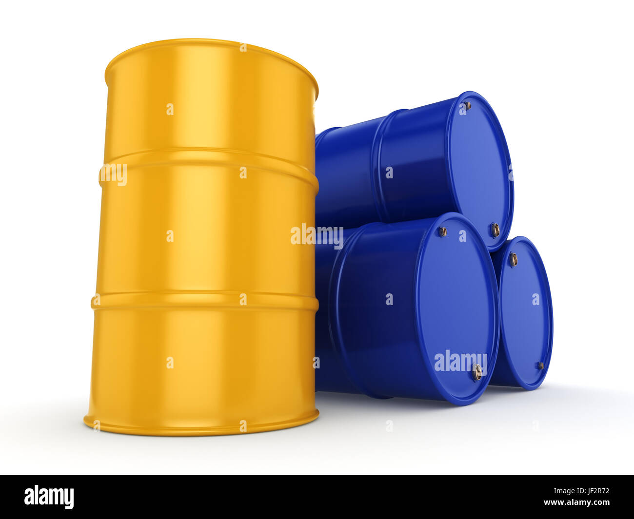 3D rendering blue and yellow barrels Stock Photo - Alamy