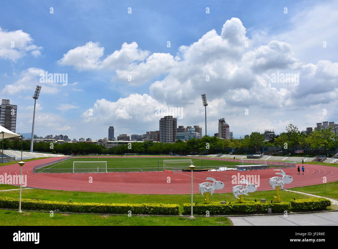 This is a full view of a running track in the New Taipei City park ...
