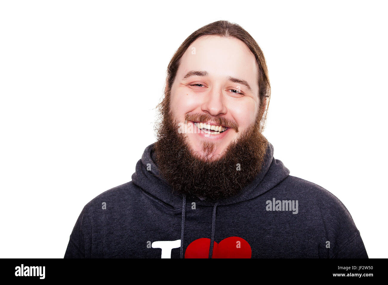 Handsome Guy with long beard Laughs Happiness Face close up on the ...