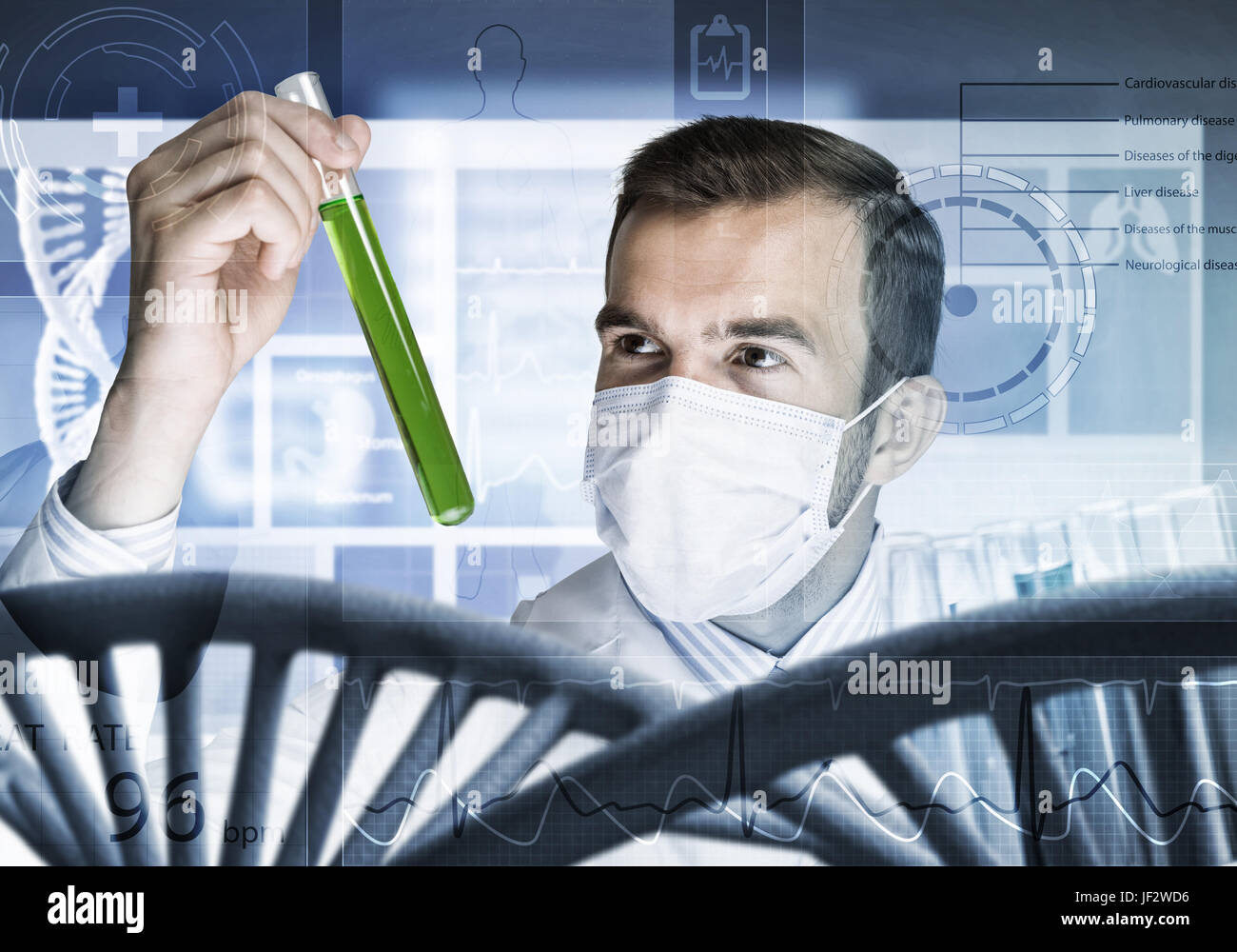 Handsome scientist making research over dna molecule structure Stock ...