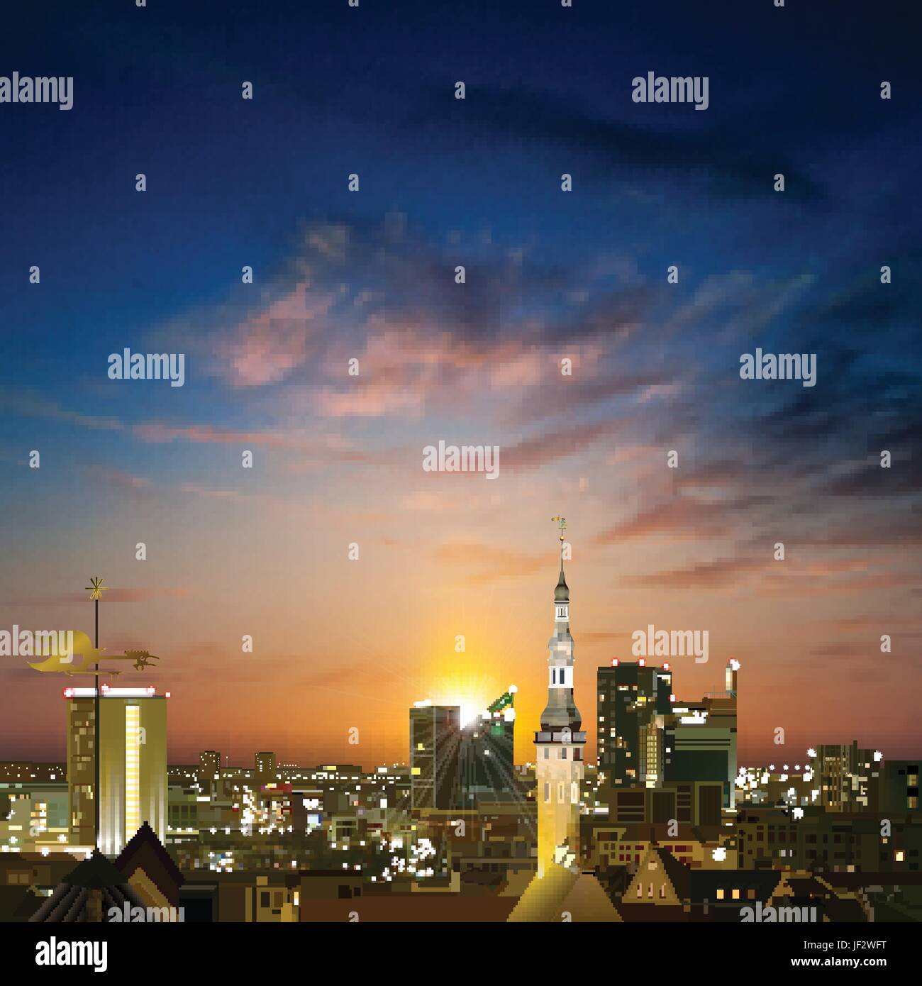 city, town, night, nighttime, sunset, sunrise, skyline, vector ...