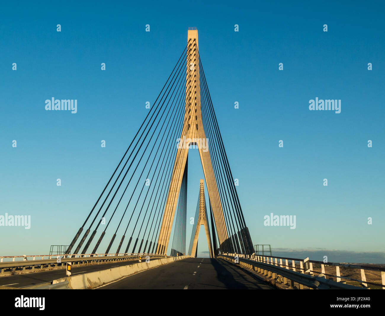 The International bridge, a suspension bridge between Spain and ...