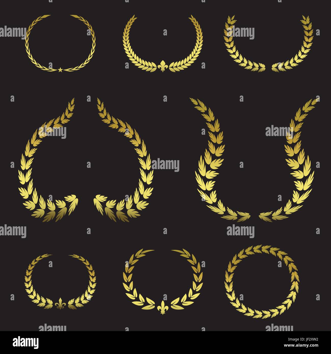 golden, decorative, borders, frames, set, success, triumph, pack, leaf ...
