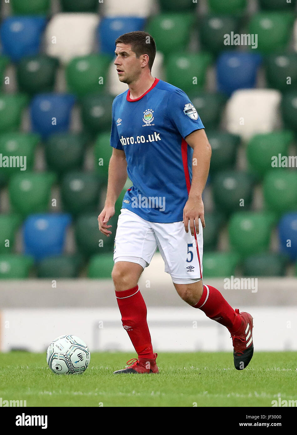 Linfield's Mark Haughey during the UEFA Champions League Qualifying ...
