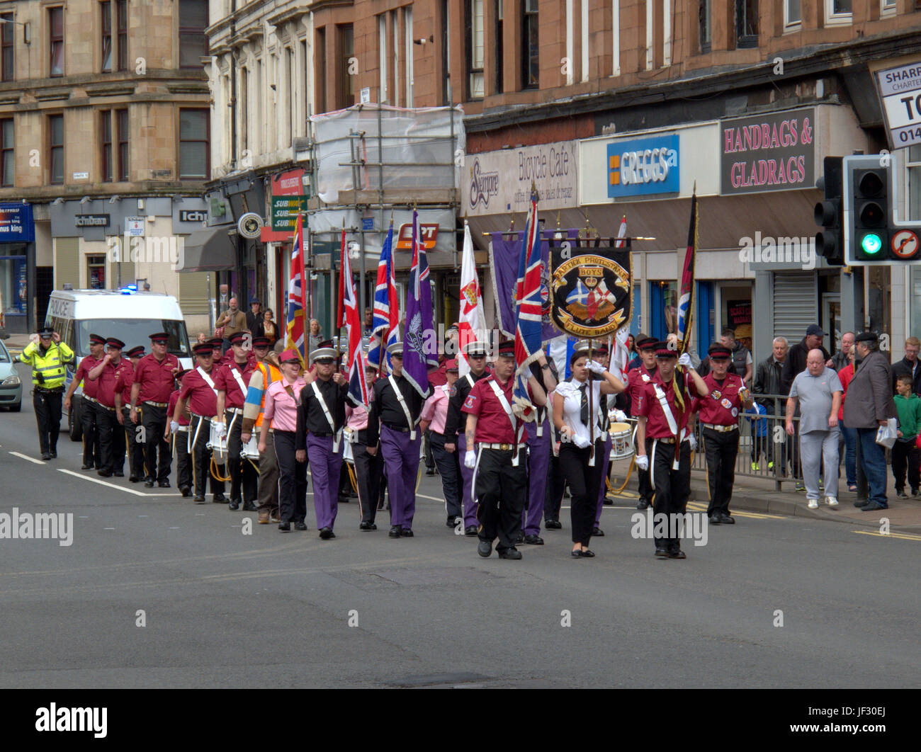 sectarian orange walk order protestant march Glasgow Scotland heavy ...