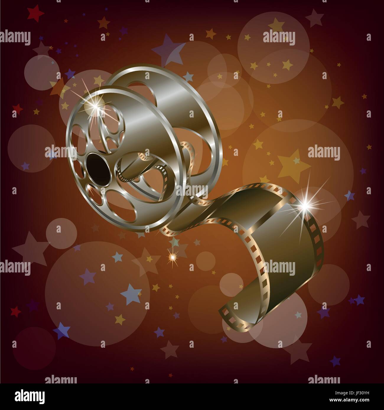 Movie reel film vector isolated on red background with stars, vector ...