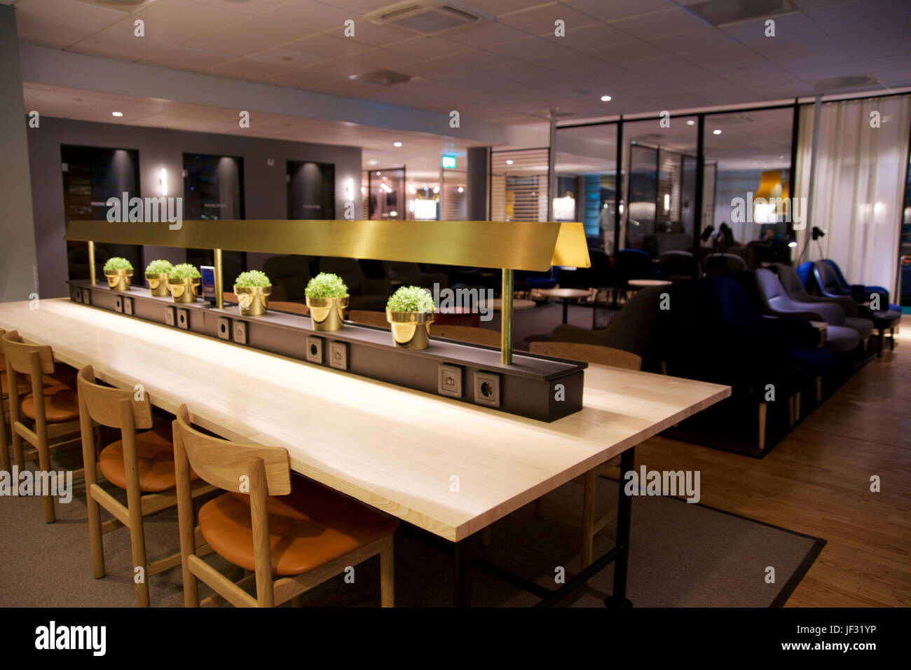 OSLO, NORWAY - JAN 21st, 2017: airport interior, SAS Lounge, restaurant ...