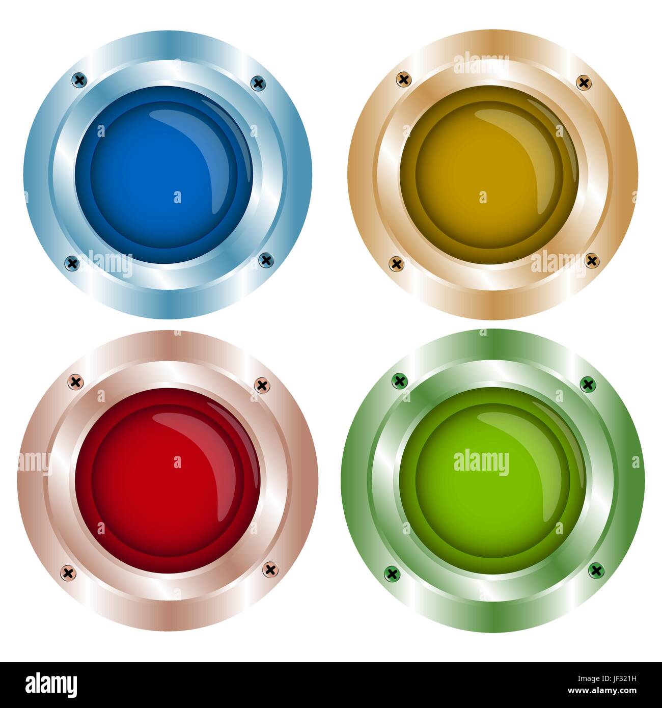vector shiny color buttons with metal elements, red, green, blue ...