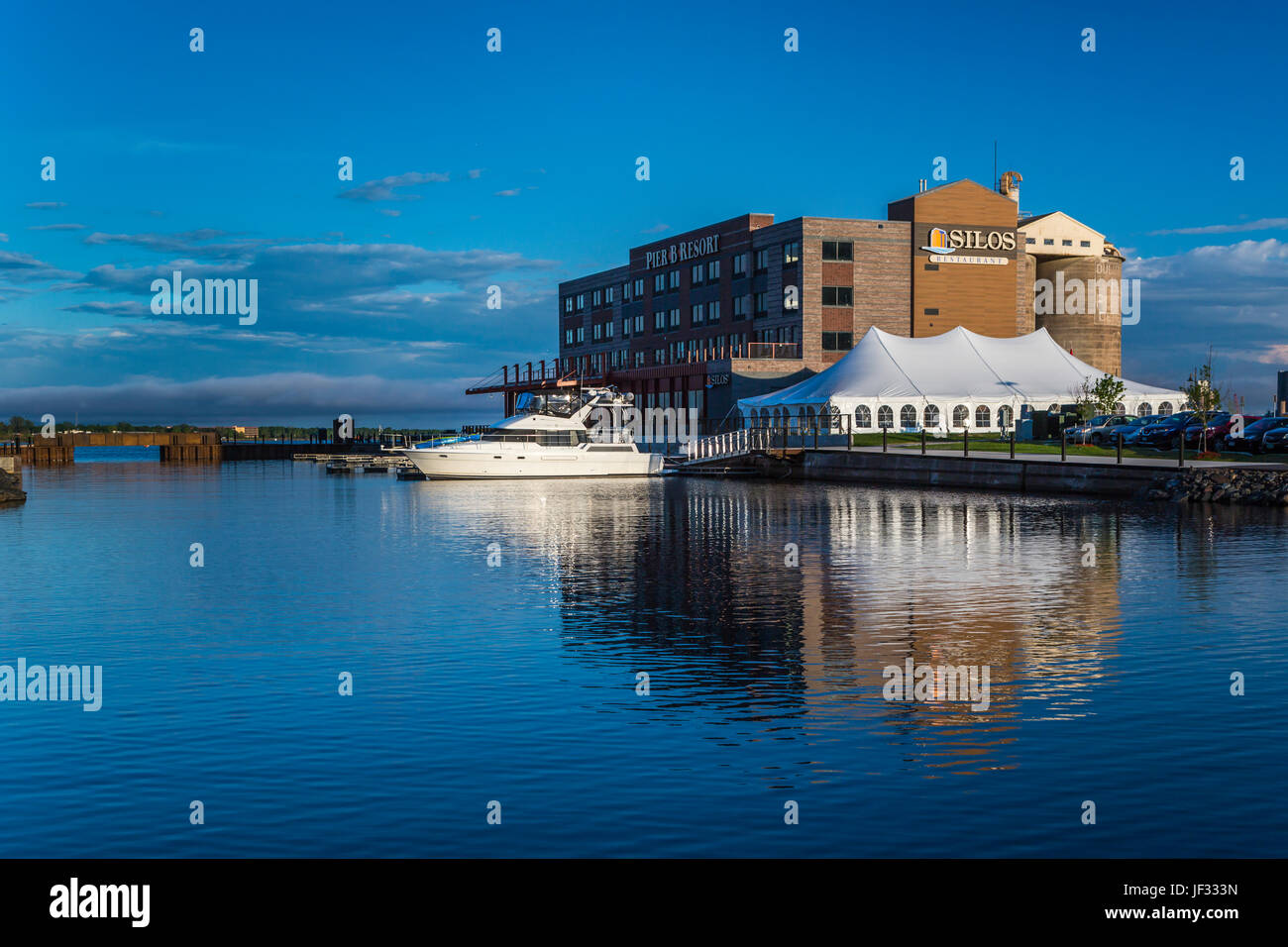 The Pier B Resort with reflections in Duluth, Minnesota, USA Stock ...