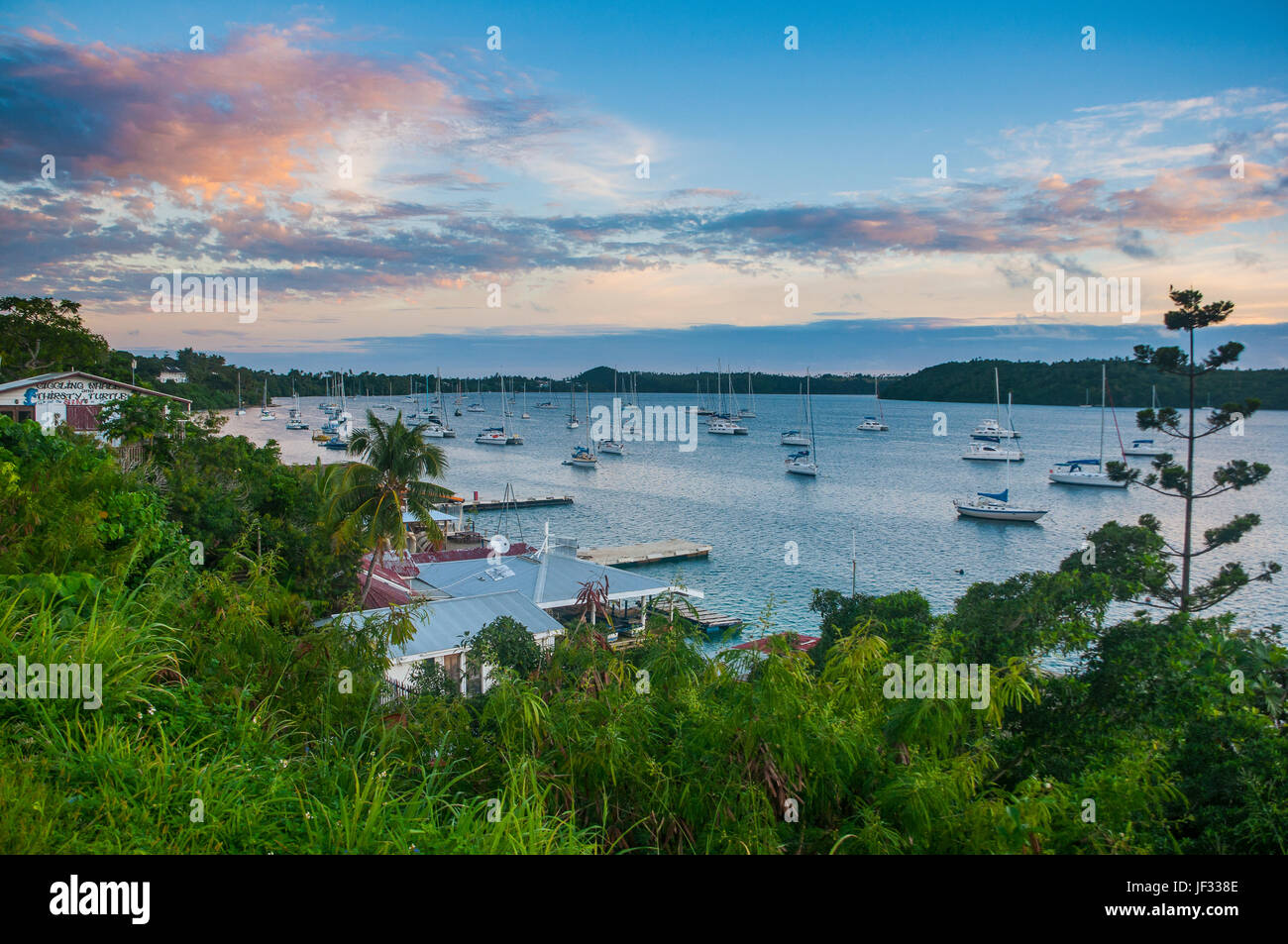 The bay of Neiafu after sunset, Vava´u, Vavau islands, Tonga, South ...