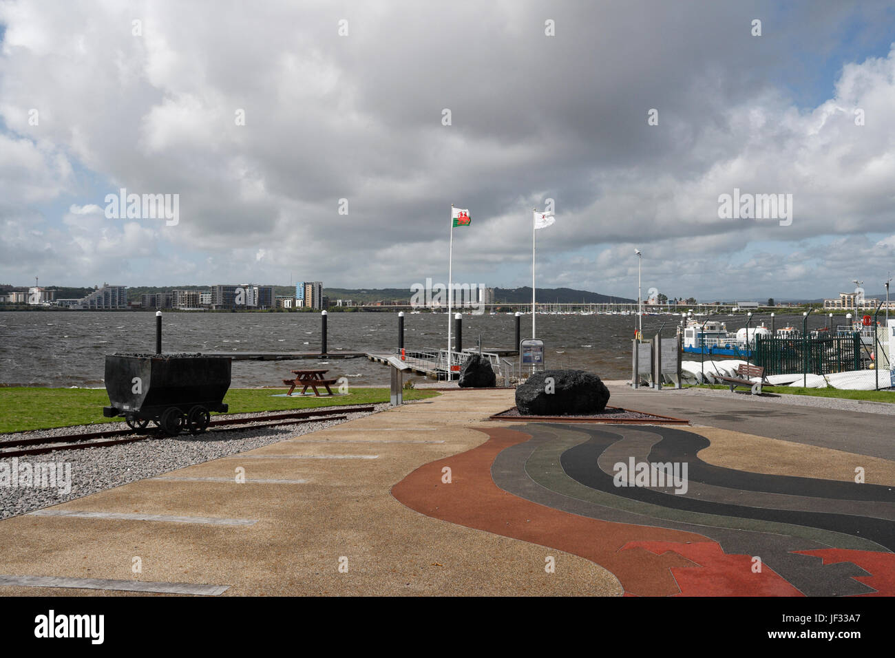 Cardiff Bay barrage, Wales UK, coal mining heritage exhibition display ...