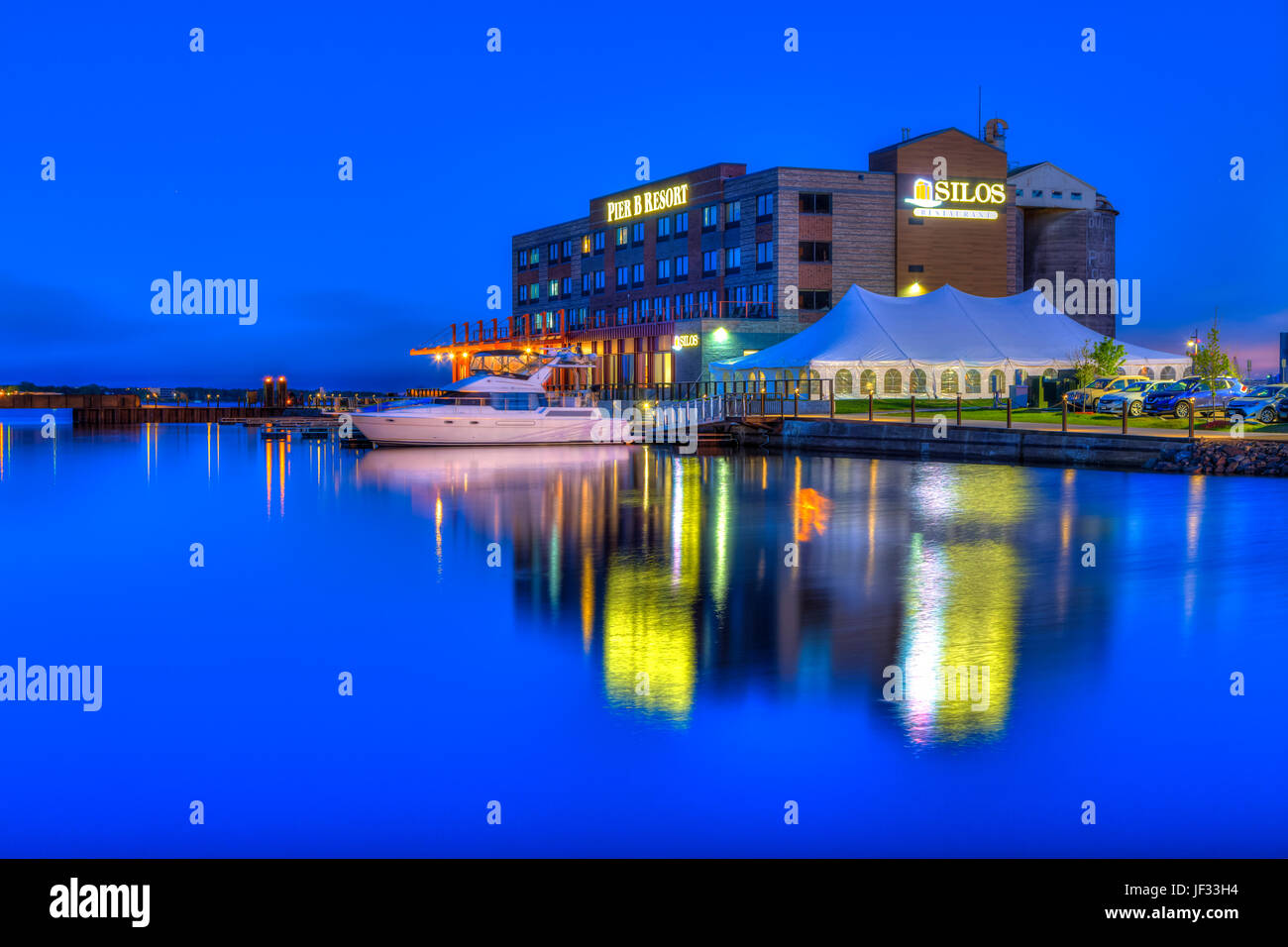 The Pier B Resort with reflections in Duluth, Minnesota, USA Stock ...