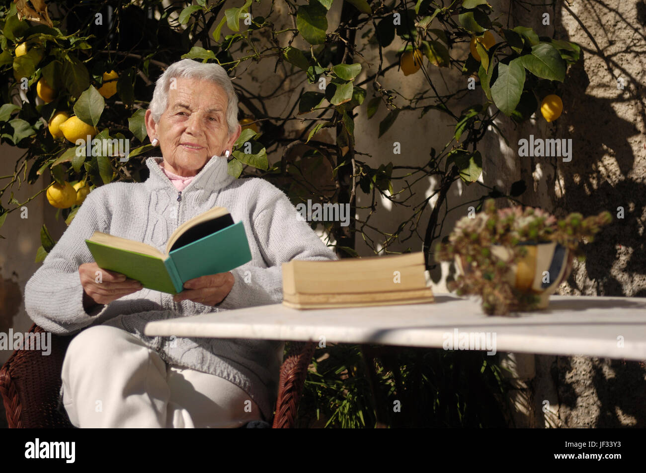 old woman reading a book Stock Photo - Alamy