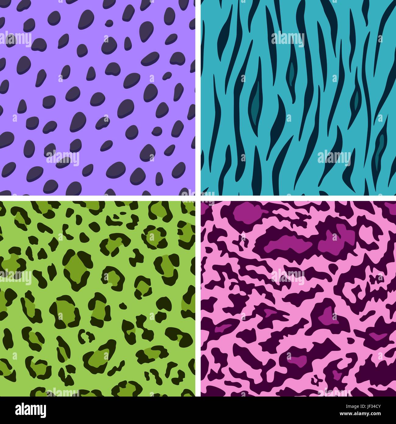 Set of seamless animal bright color patterns, vector feline or cat ...