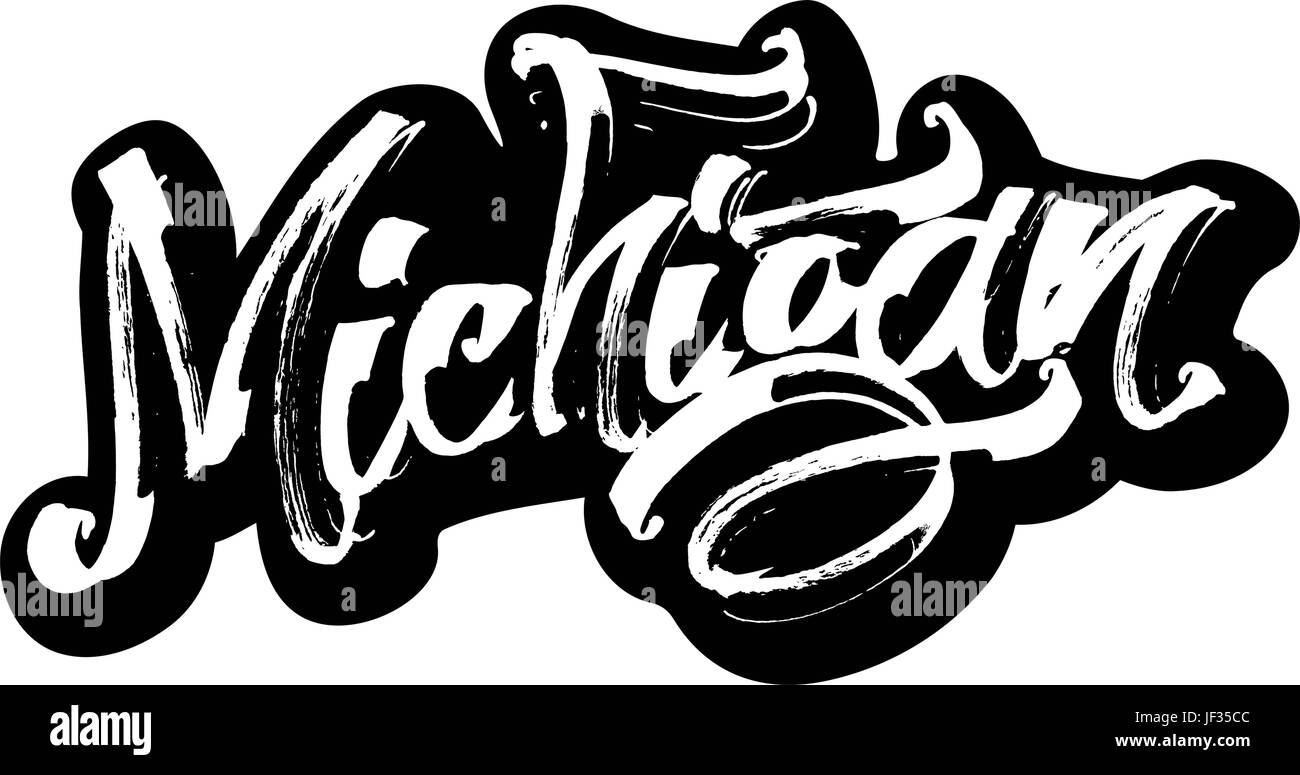 Michigan. Sticker. Modern Calligraphy Hand Lettering for Serigraphy ...