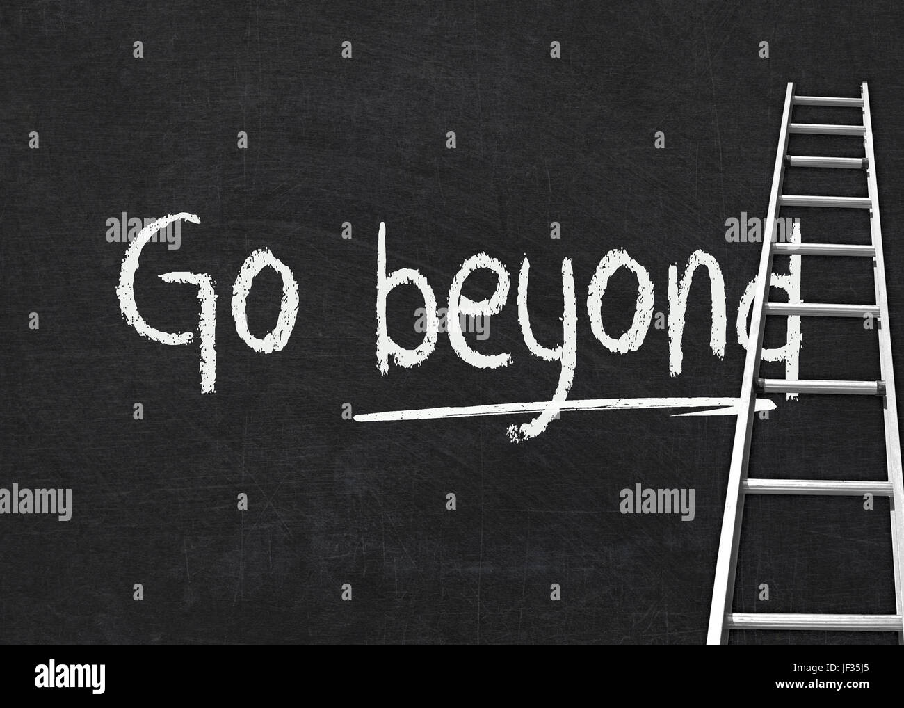 go beyond motivational text in chalk on black chalkboard with ladder ...