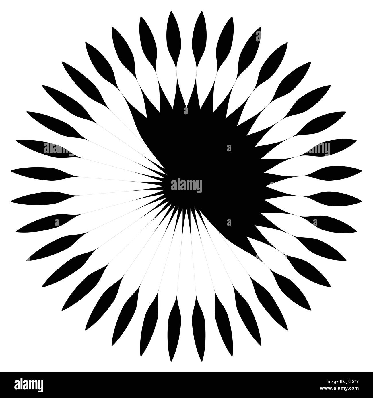 Circular geometric element of radial spokes, lines. Abstract black and ...